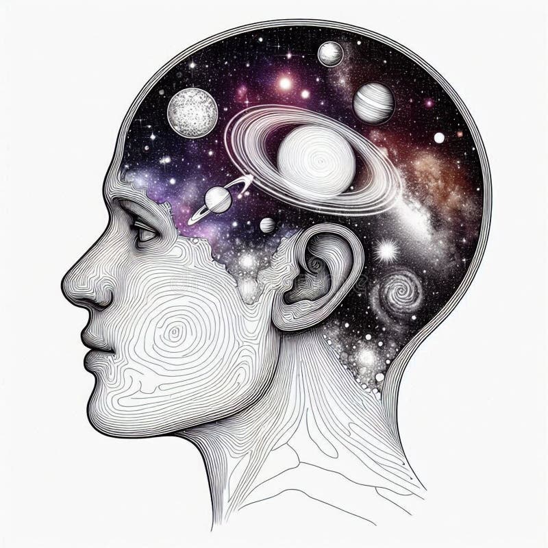 Space within: Celestial Bodies in a Human Mind Stock Illustration ...