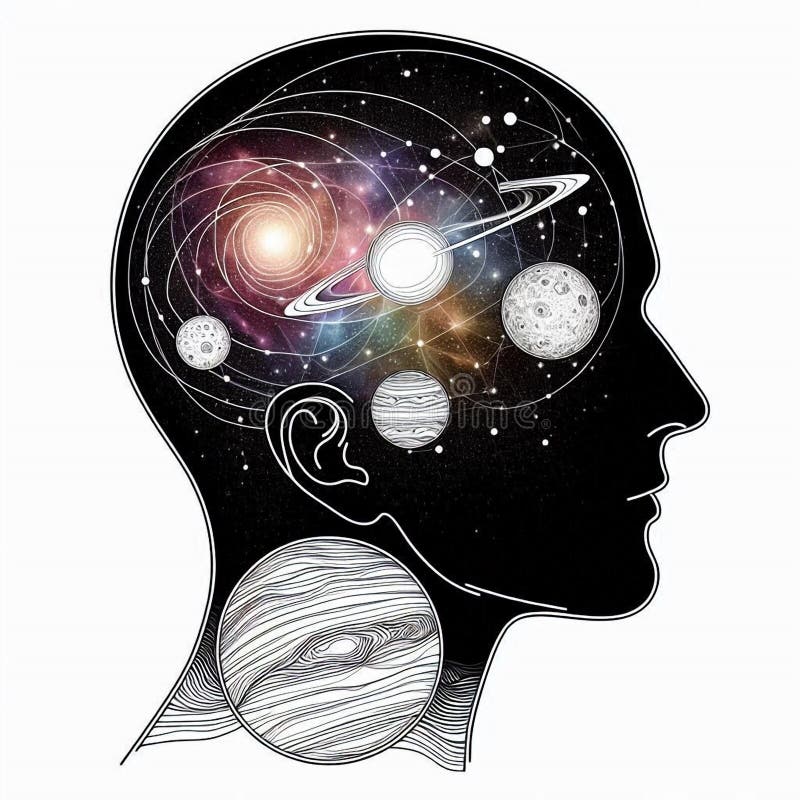 Space within: Celestial Bodies in a Human Mind Stock Illustration ...