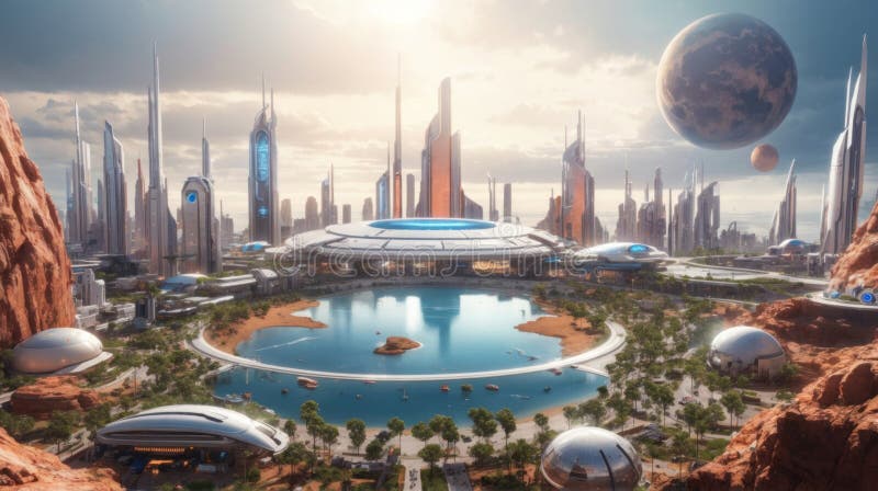 Space city stock illustration. Illustration of future - 294896015