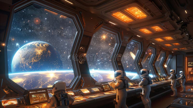 Space Classroom: Students Observe Earth from Orbit Stock Photo - Image ...