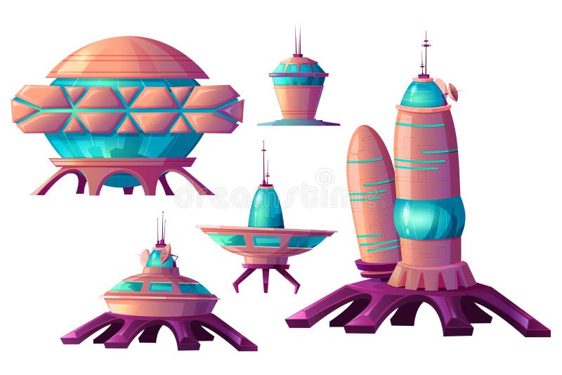 Space Colonization, Alien Spaceships Cartoon Stock Vector ...