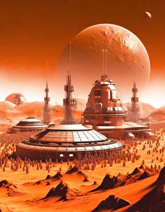 A Space Colony on a Red Planet Stock Illustration - Illustration of ...