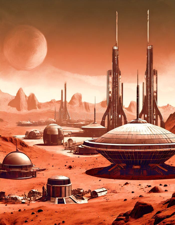 A Space Colony on a Red Planet Stock Illustration - Illustration of ...