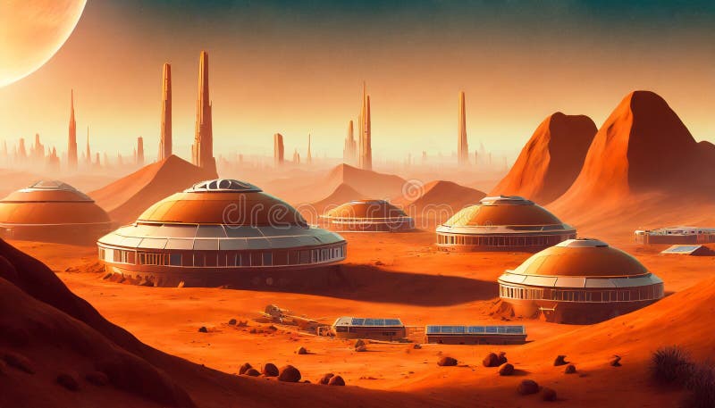 A Space Colony on a Red Planet Stock Illustration - Illustration of ...