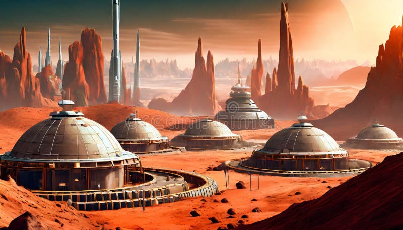 A Space Colony on a Red Planet Stock Illustration - Illustration of ...