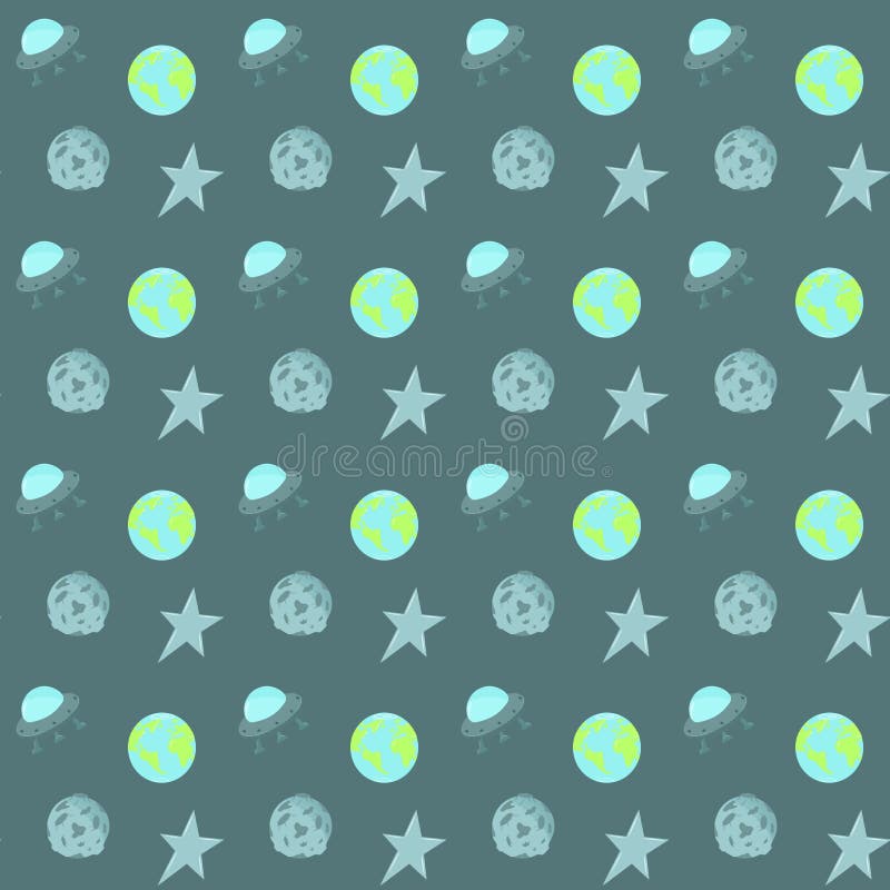 Space Colored Objects, Seamless Pattern. Moon, Earth, Star, Aliens ...