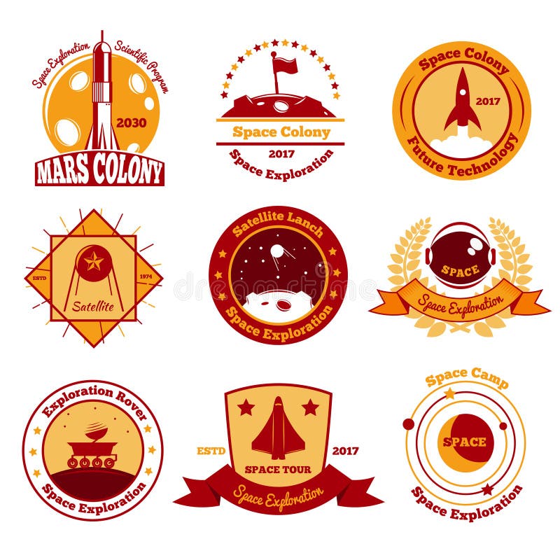 Space Colourful Emblems Collection Stock Vector - Illustration of ...