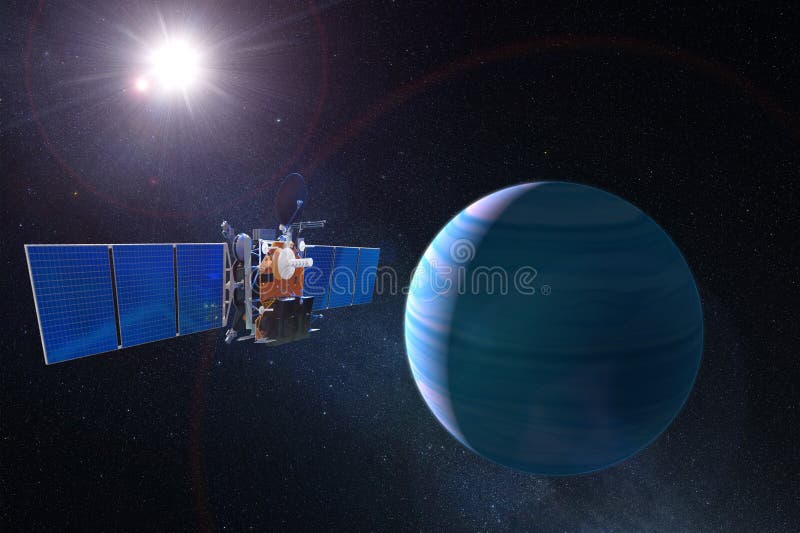 Space Communications Satellite in High Orbit Blue Planet. Elements of ...