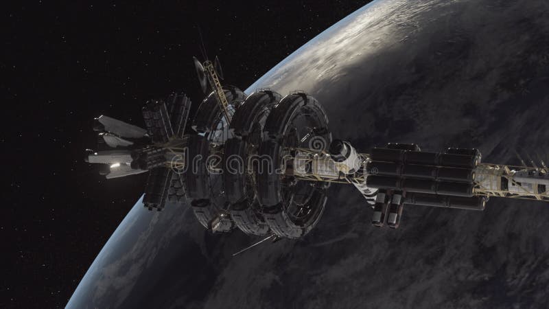 Space Concept. Close-up of the Surface of the Spacecraft. Flight of the ...