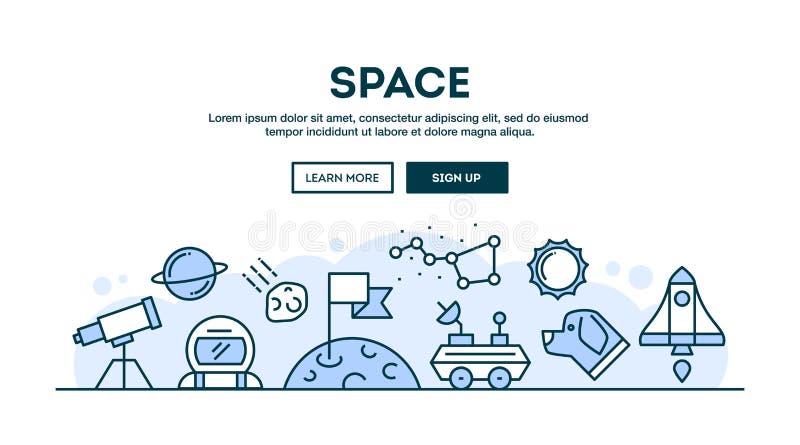 Space, Concept Header, Flat Design Thin Line Style Stock Illustration ...