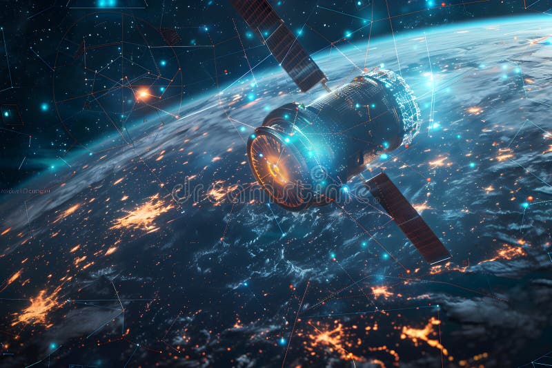 Space Concept - Telecom Communication Satellite Orbiting Around the ...