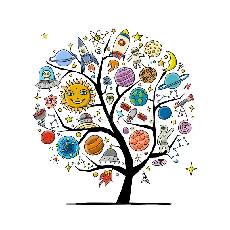 Tree of planets stock illustration. Illustration of nebula - 288439331
