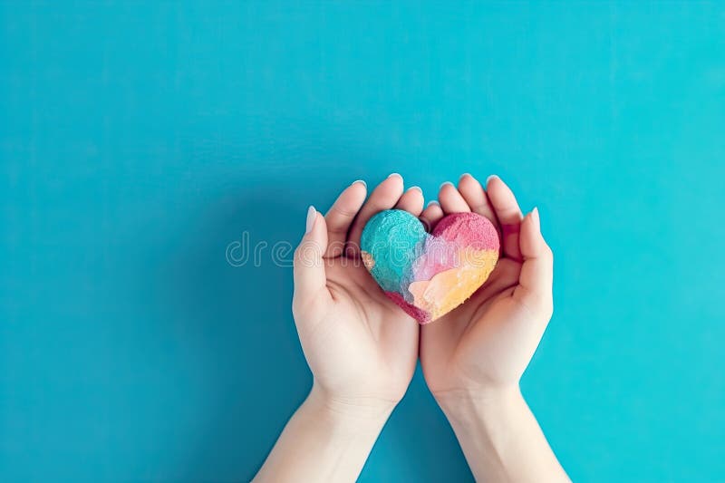 Space Copy Background Blue Concept Hope Symbol Charity Love Hand Heart