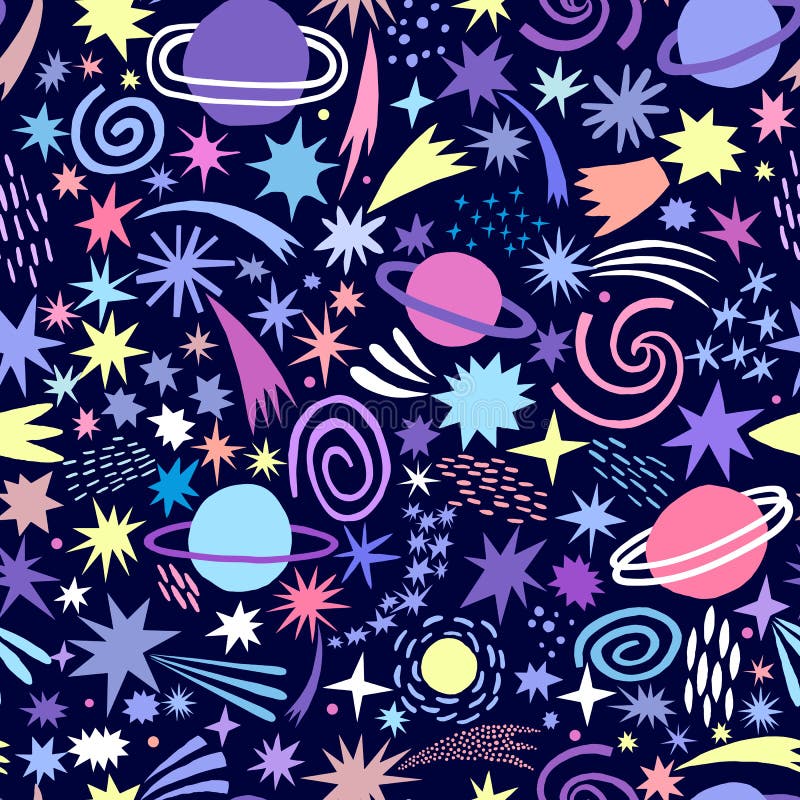 Space Cosmos Sky Vector Seamless Pattern Background Stock Vector ...