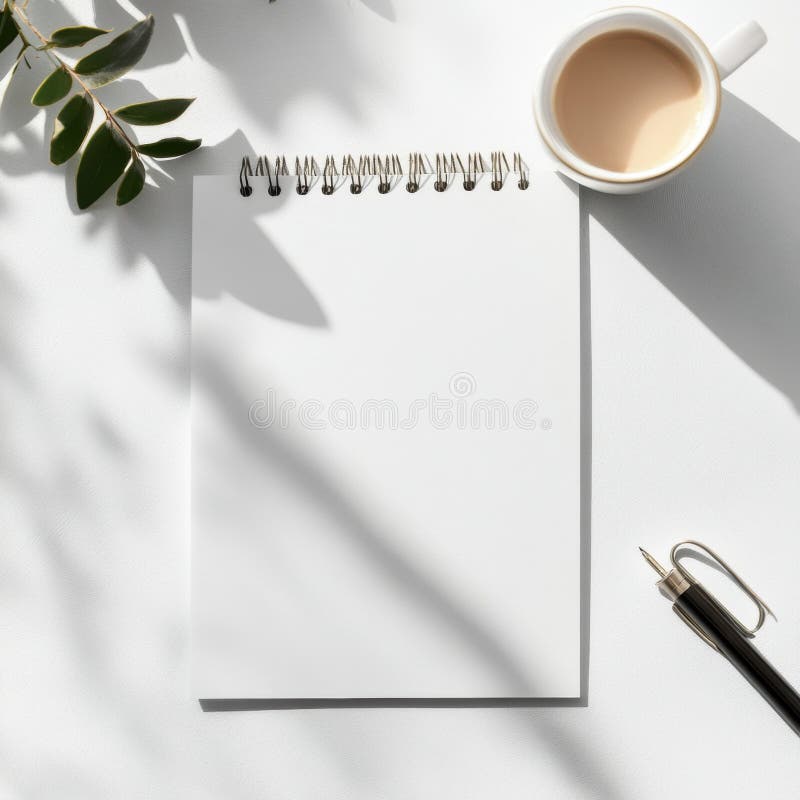 Space for Creative Ideas with Blank Notepad Coffee and Pen on Clean ...