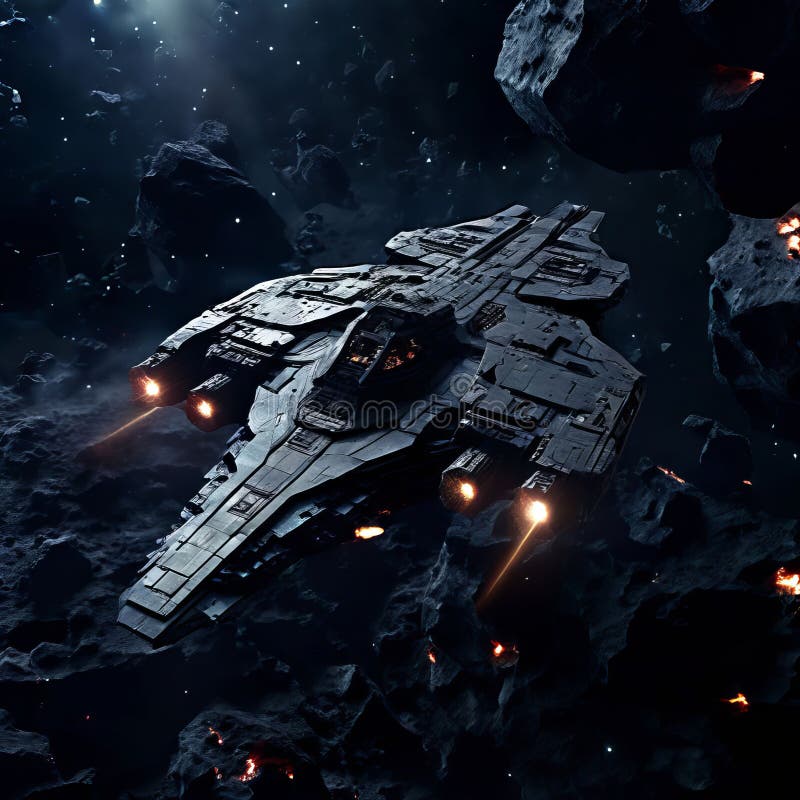 A Space Cruiser Navigating through a Dense Asteroid Field Its S Stock ...