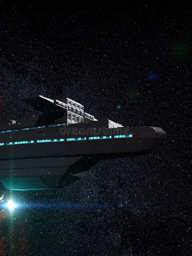 Space Cruiser in Outer Space3D-Rendering/Side View Stock Illustration ...