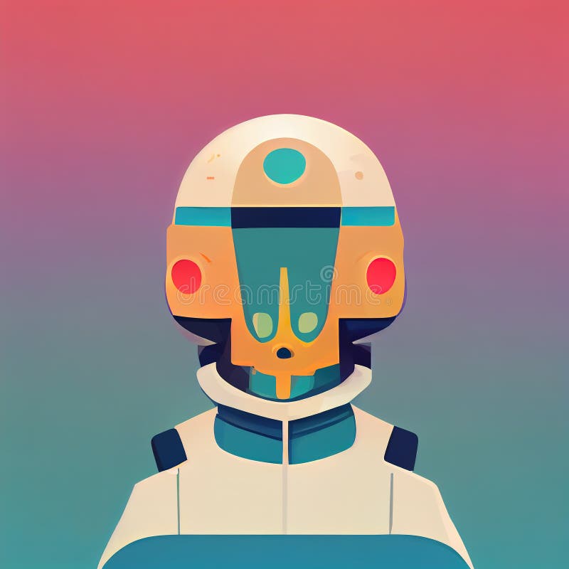 Space Cyborg Humanoid Character Flat Illustration. Stylized Portrait of ...