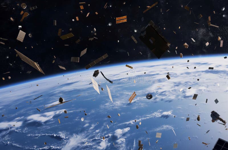 Space Debris Orbiting Earth Stock Photo - Image of monitor, danger ...