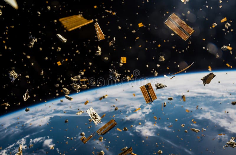 Space Debris Orbiting Earth Stock Image - Image of scattered ...