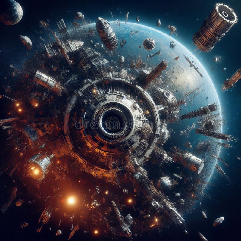 Space Debris Space Space Containing Defunct Satellites, Rocke Stock ...