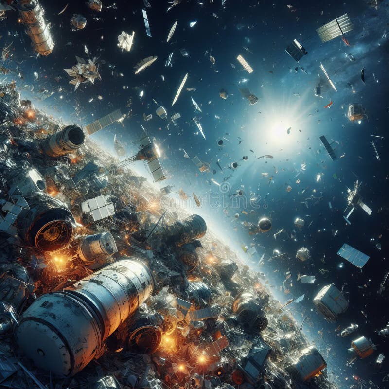 Space Debris Space Space Containing Defunct Satellites, Rocke Stock ...