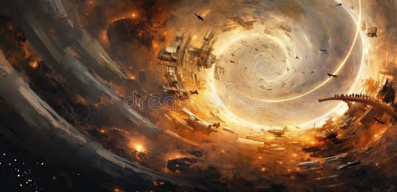 A Space with a Destroyed Spaceship Surrounded by Clouds Stars Stock ...