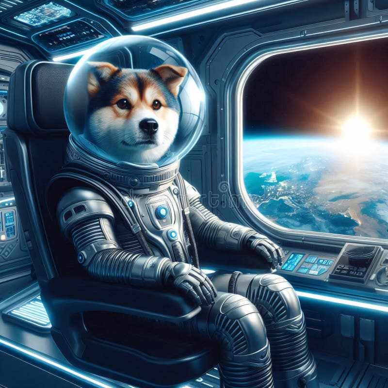 Space Dog in Space Suit on Space Station Generative for AI Stock ...