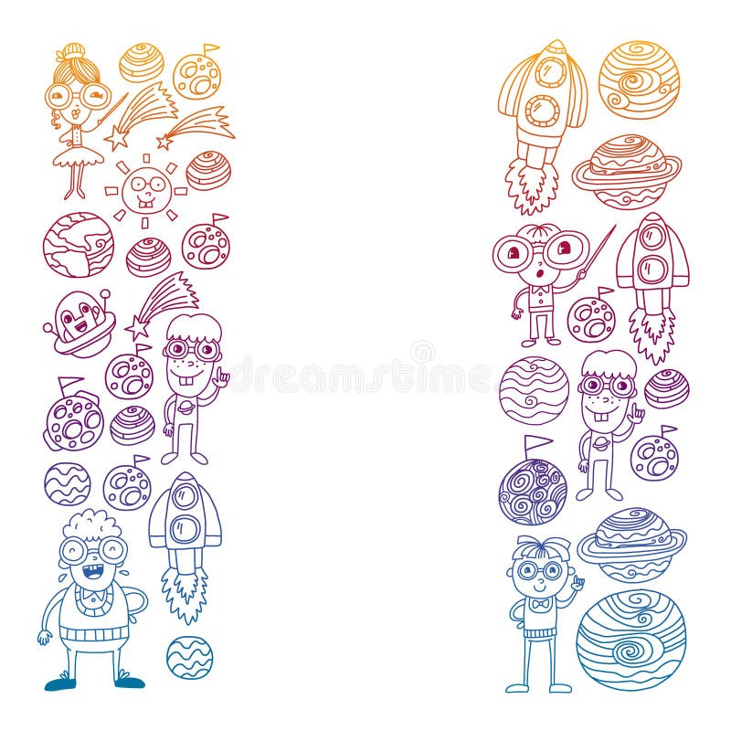 Space Doodle Pattern with Teacher and Students in Doodle Style. School ...