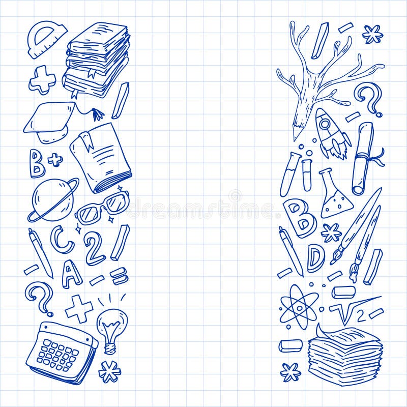 Space Doodle Pattern with Teacher and Students in Doodle Style. School ...