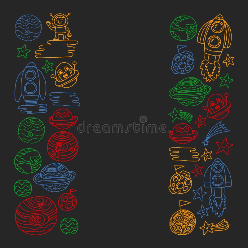 Space Doodle Pattern with Teacher and Students in Doodle Style. School ...