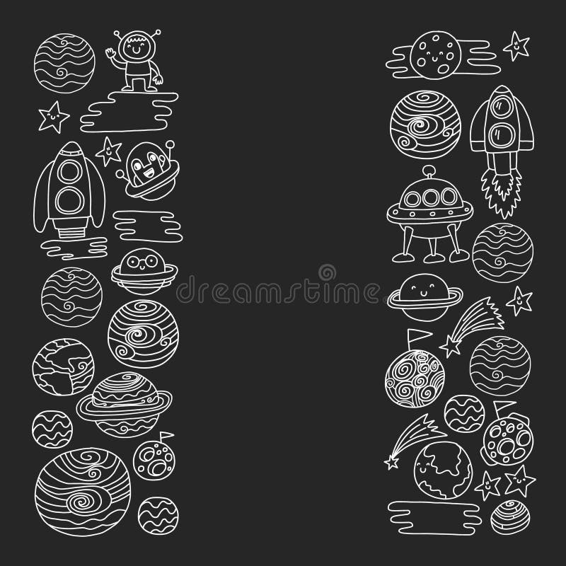 Space Doodle Pattern with Teacher and Students in Doodle Style. School ...