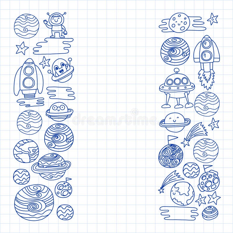 Space Doodle Pattern with Teacher and Students in Doodle Style. School ...