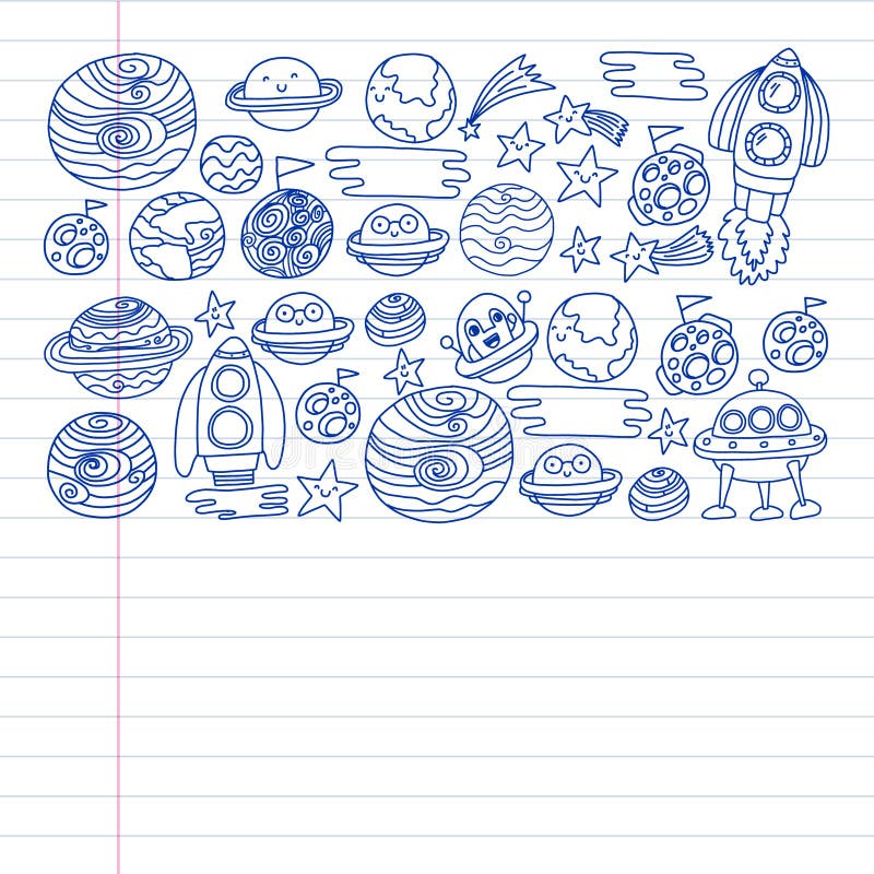 Space Doodle Pattern with Teacher and Students in Doodle Style. School ...