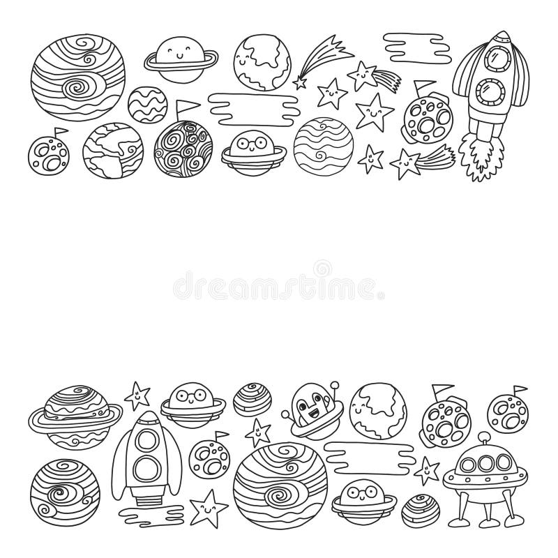 Space Doodle Pattern with Teacher and Students in Doodle Style. School ...