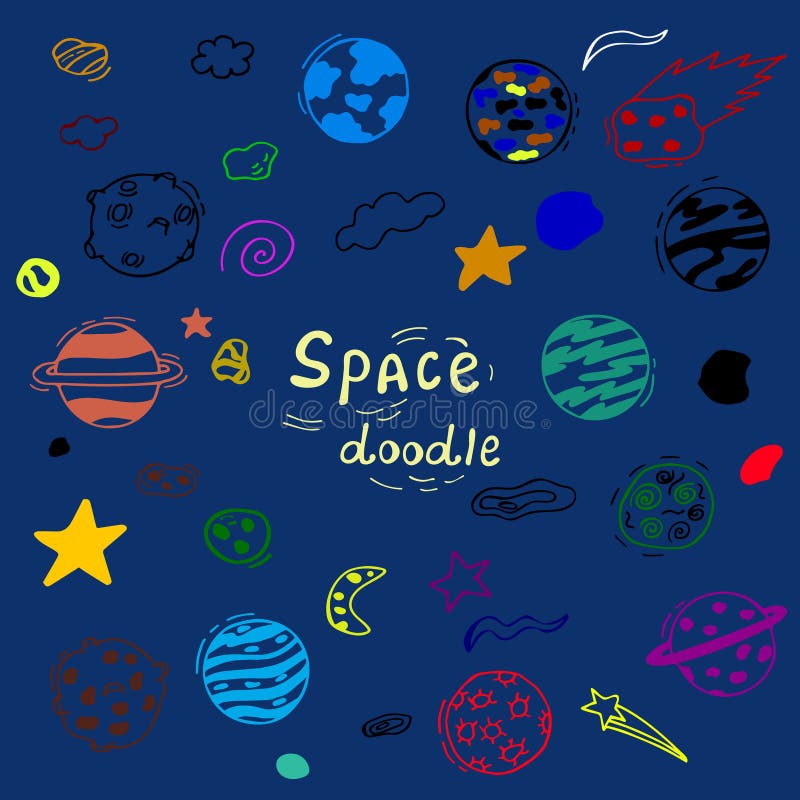 Space Doodles, Space, Planets in Space, Starry Background. Stock ...