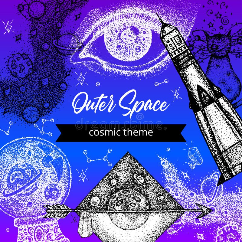 Space Dotwork Poster stock vector. Illustration of science - 252013636