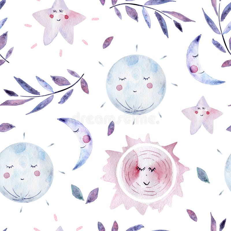 Space Dream Watercolor Seamless Pattern Stock Photo - Image of love ...