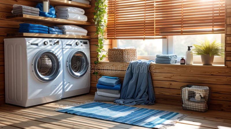 Compact Washer and Dryer Setup in a Small Laundry Room Stock Image ...