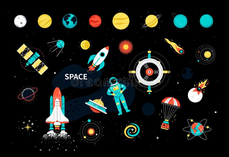 Space Objects - Colorful Flat Design Style Icons Stock Vector ...