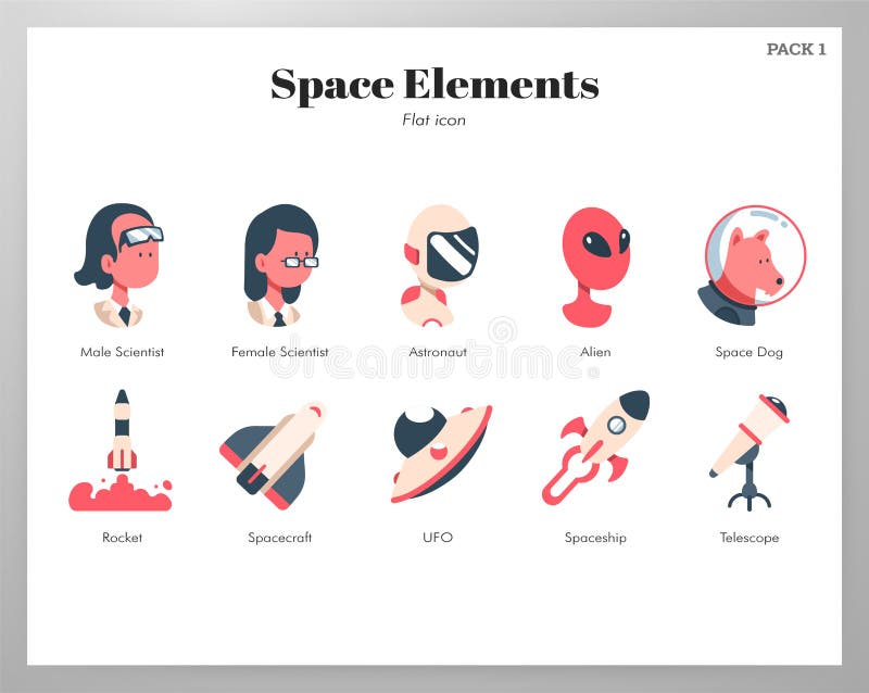 Space elements flat pack stock vector. Illustration of scientist ...