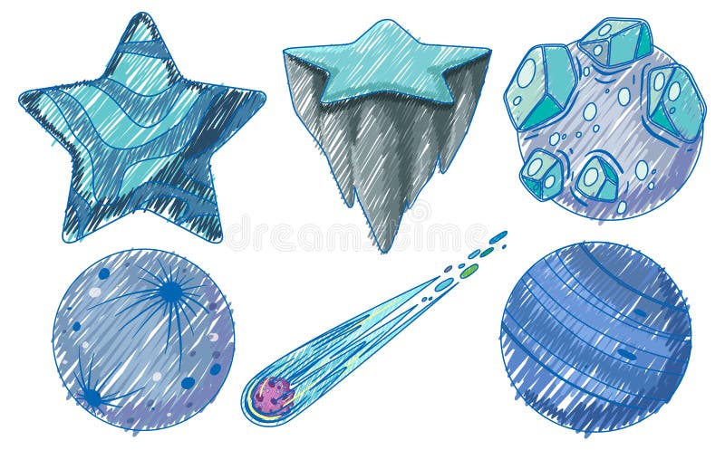 Space Elements in Pencil Colour Sketch Simple Style Stock Vector ...