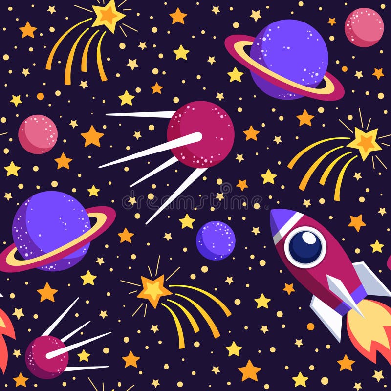 Space Elements Vector Seamless Pattern Stock Vector - Illustration of ...