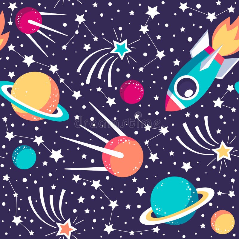 Space Elements Vector Seamless Pattern Stock Vector - Illustration of ...