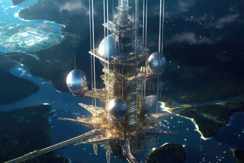 Space Elevator Connecting Earth To a Satellite Hub Stock Photo - Image ... Space Elevator Connecting Earth To a Satellite Hub Stock Photo - Image ...