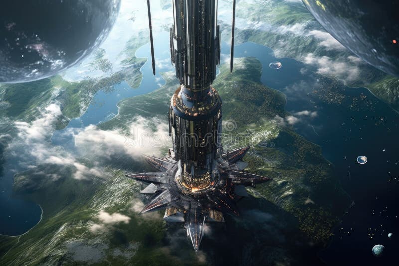 Space Elevator Connecting Earth To a Space Platform Stock Illustration ... Space Elevator Connecting Earth To a Space Platform Stock Illustration ...