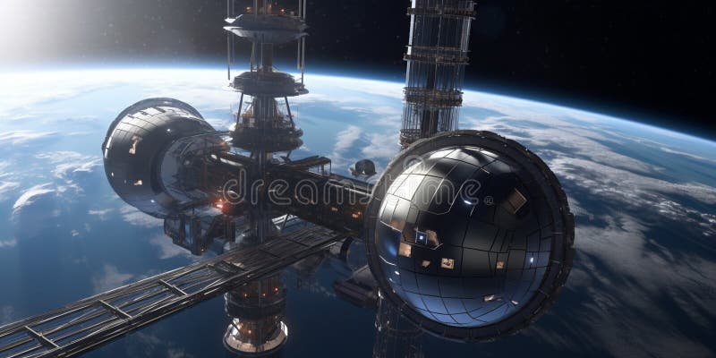 A Space Elevator Connecting a Planet To a Space Station or Satellite ...