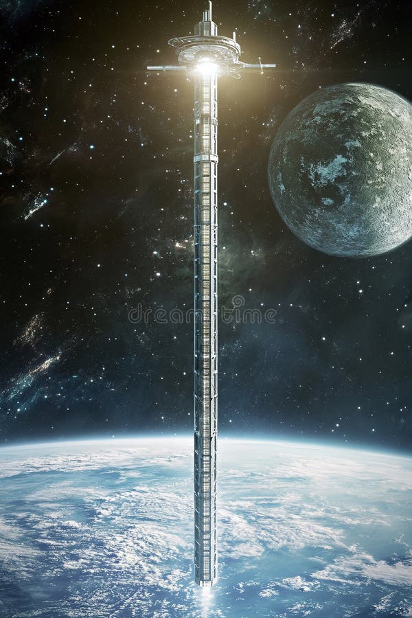 Space Elevator Extending from Earth To an Orbiting Station. Humanity S Expansion into Space ...