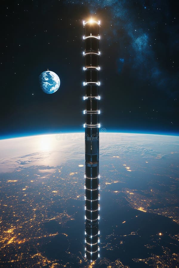 Space Elevator Extending from Earth To an Orbiting Station. Humanity S ...