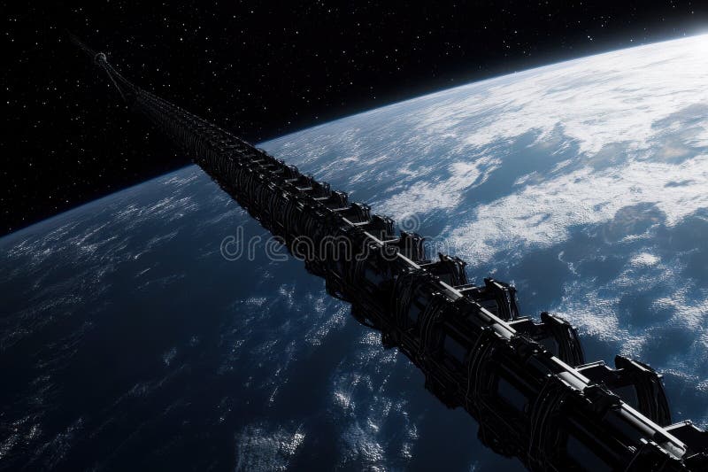 Space Elevator Structure Extends from Earth into Orbit Amidst a Starry ...